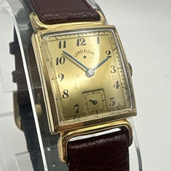 Mens LORD ELGIN 14k GF Horse Shoe Style Lugs 1940s Mechanical, 21J RUNS ...