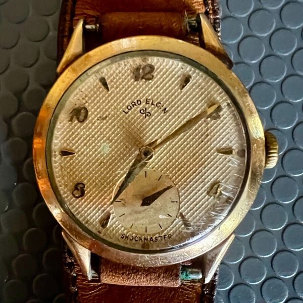 Vintage Men's LORD ELGIN Shockmaster Watch - Gold color - Leather band ...
