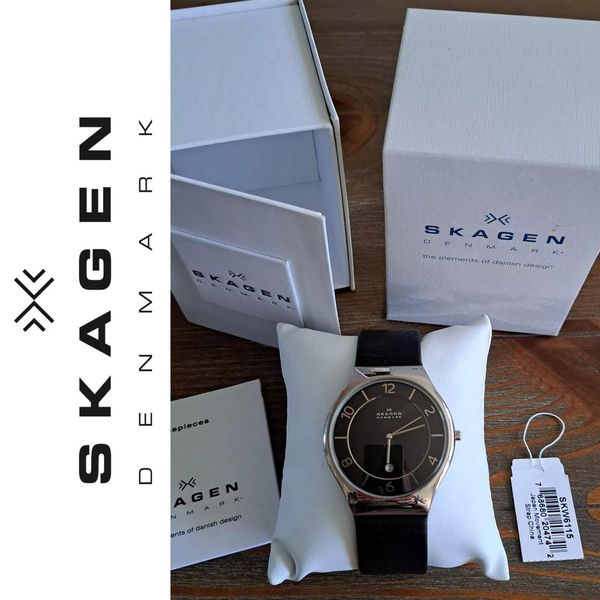 Men's Skagen SKW6115 Grenen Black Dial Watch Black Leather Band - Very ...