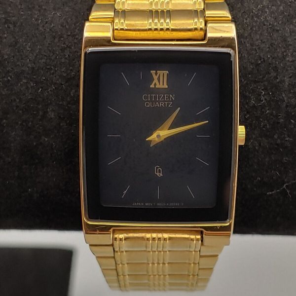 Citizen Mens Watch 6020-K06312 Black Dial Gold Tone Rectangle Case Gold ...