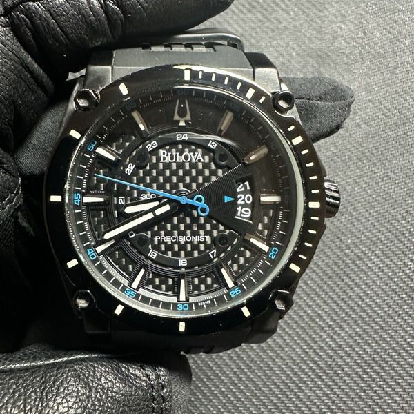 Bulova Precisionist Champlain Black Dial Black Rubber Strap Men's Watch ...
