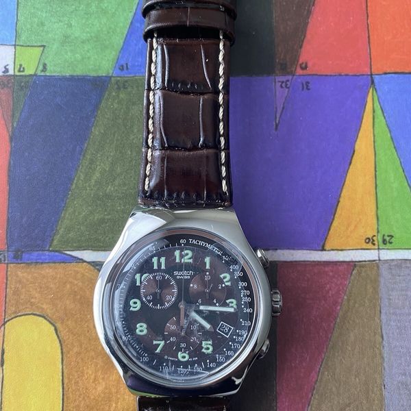 Swatch Irony Your Turn Menâ s Brown Dial Leather Discontinued YOS413 No Box Mint | WatchCharts ...