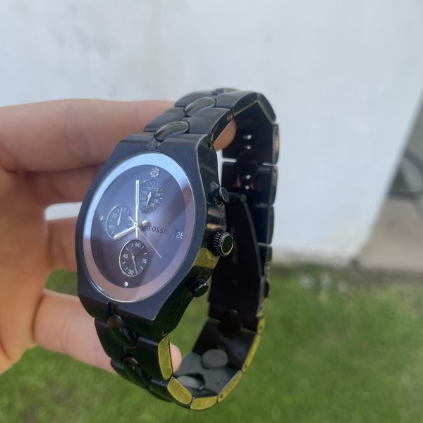 Fossil watch Arkitekt Black bezel Diamond quartz FS 4197 stainless ...