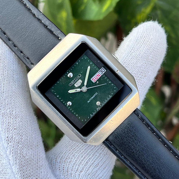 Rare Vintage Seiko 5 Green Square Box Dial Automatic Japan Men Watch ...