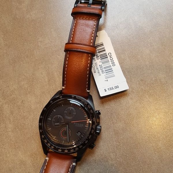 New - STEALTH Fossil CH3050 Mens Sport 54 Brown Leather PVD Black ...