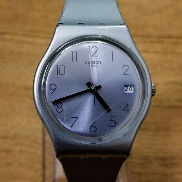 Swatch AZULBAYA GL401 V8 Metallic Light Blue Face Watch Silicone Strap ...