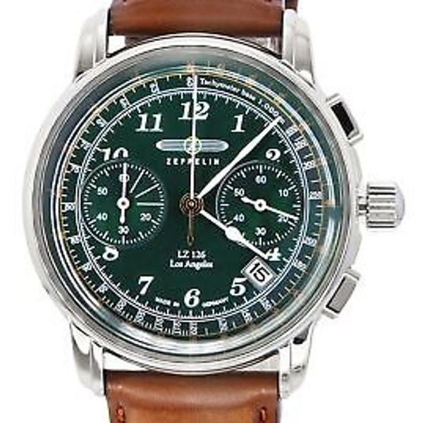 Zeppelin LZ 126 Los Angeles Chronograph Tachymeter Green Dial 76144 ...