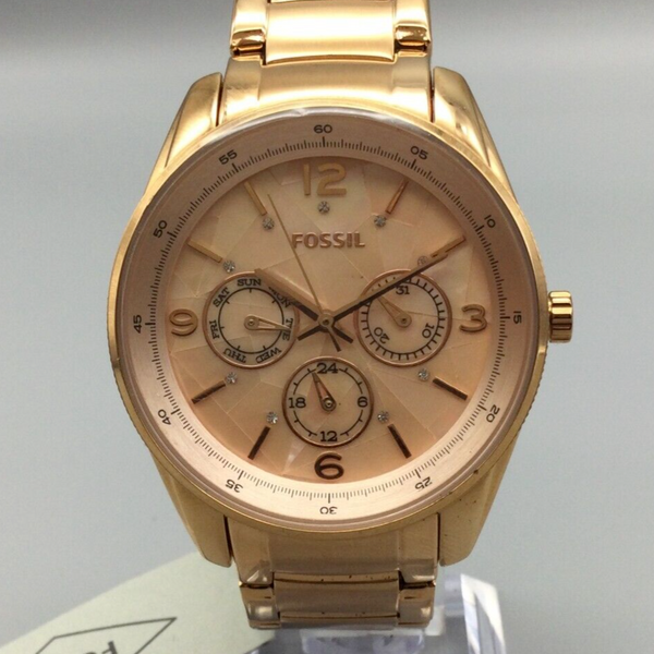 Fossil Justine Watch Women Rose Gold Tone MOP Day Date BQ3100 New ...