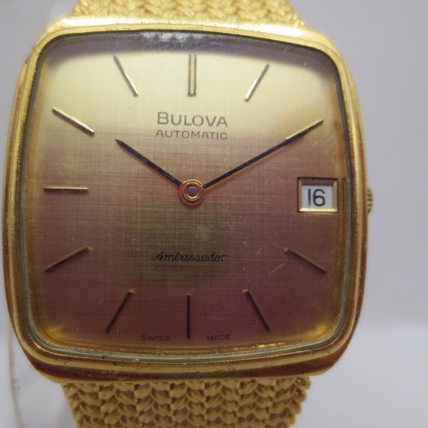 VINTAGE BULOVA AMBASSADOR DATE CONTINOUS GOLDPLATED AUTOMATIC MENS ...
