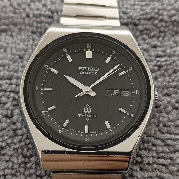 NICE & RARE VINTAGE SEIKO QUARTZ TYPE II 7546-8090 BLACK DIAL JAPAN ...