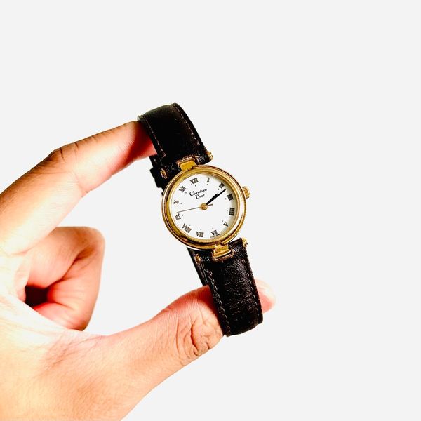 STEAL ???? Christian Dior CD White Dial & Gold Dark Brown Leather Strap ...
