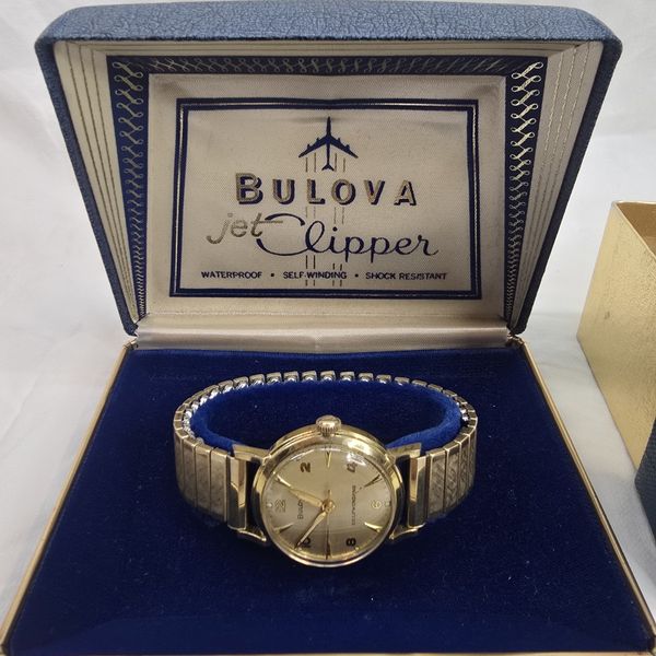 Vintage 1964 M4 Bulova Jet Clipper 10k RGP Watch With Box & Case Self ...