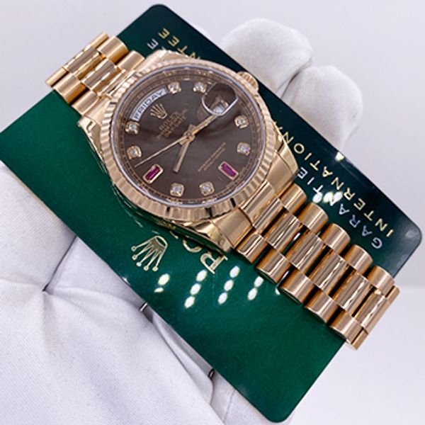 For Sale: Rolex Day-Date 36mm Rose Gold Chocolate Ruby/Diamond Dial ...