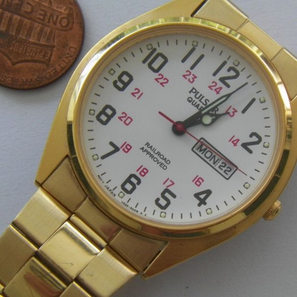 PULSAR QUARTZ RAILROAD APPROVED MEN WATCH V533-9A00 Seiko 24H Day-Date ...