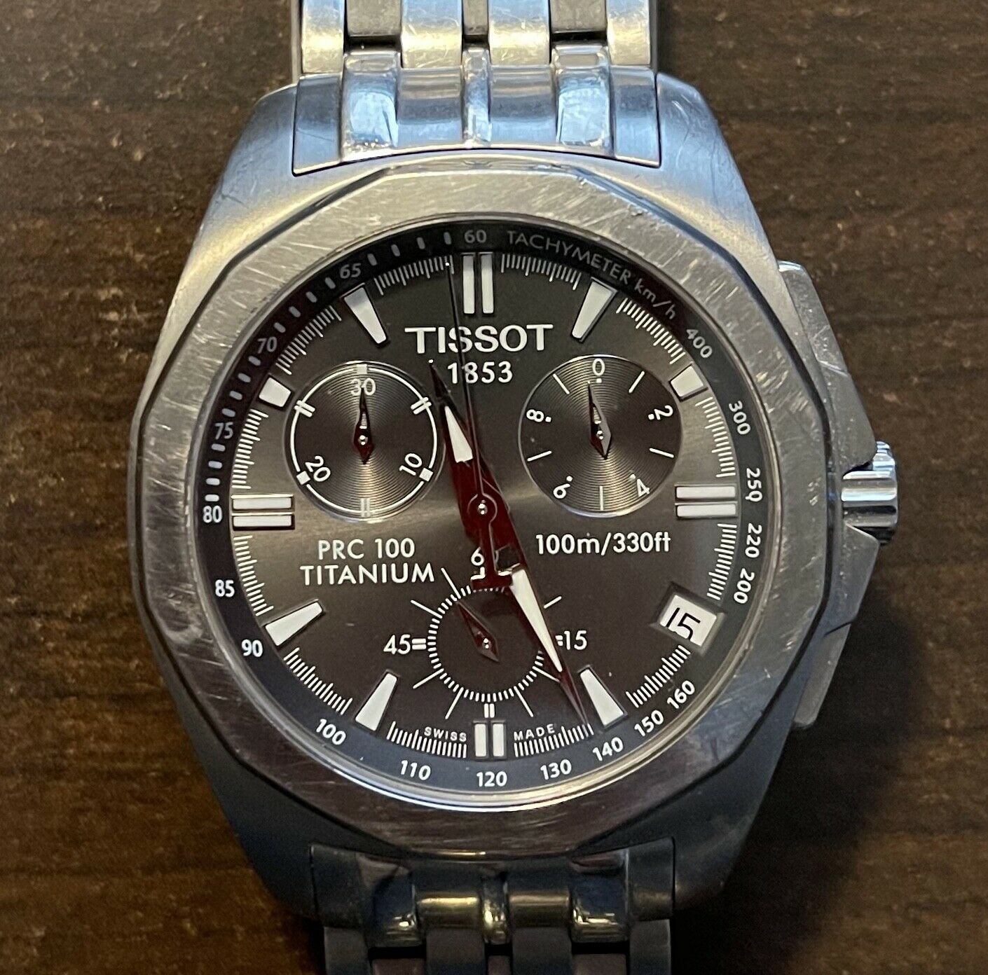 TISSOT PRC100 Titanium Quartz Chronograph Wrist Watch Sapphire Crystal ...