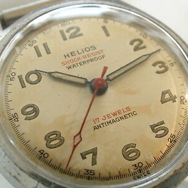 Gents Vintage Swiss HELIOS 17 Jewels Hand Winding Military Style Wrist ...