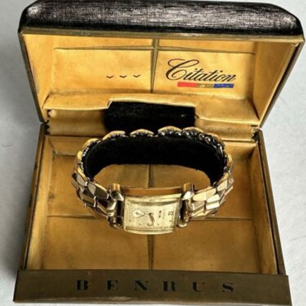 Vintage 1950s Benrus 17 Jewels - 10K Gold Filled Swiss Tank Watch ...