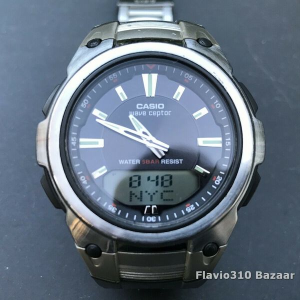 Rare CASIO Wave Ceptor WVA-109HJ (4771) 5BAR Illuminator World Time ...