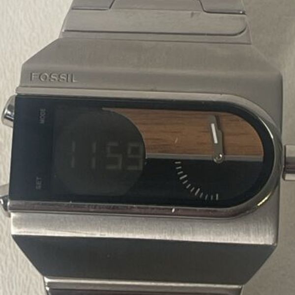 Fossil JR-9306 digitale analogico raro quadrante uomo venatura legno ...