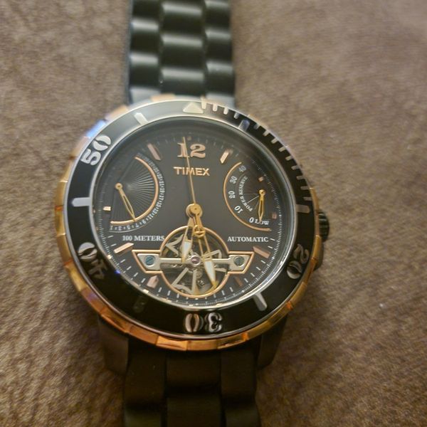 Vintage Timex Automatic Power Reserve Date Men's Watch Black W/ Gold ...