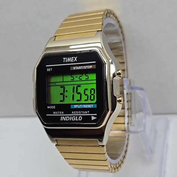 Timex T78677 Digital Watch Gold Stainless Steel New Battery Indiglo ...