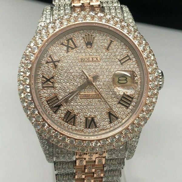 Custom Iced Out Rolex 18k Gold/SS Datejust Roman Wrist Watch | WatchCharts