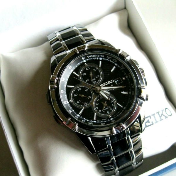 Seiko Men's SSC143 Solar Black Dial Two Tone Chronograph W/Alarm,NEW IN ...