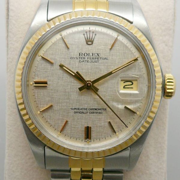 SOLD Rare Textured Dial Rolex 1601 Datejust Solid 18kt Gold Bezel ...