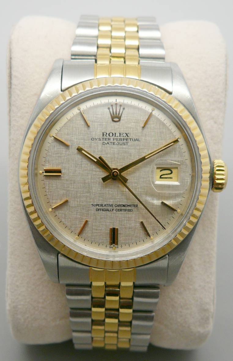 SOLD Rare Textured Dial Rolex 1601 Datejust Solid 18kt Gold Bezel ...