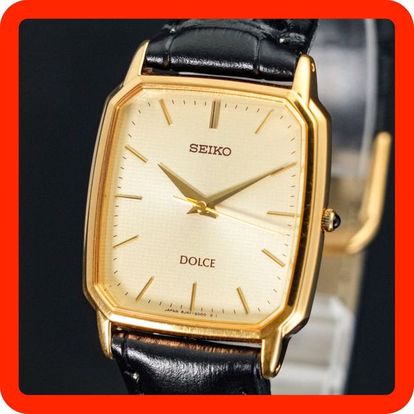 Vintage 1986 [N-MINT] SEIKO DOLCE 8J41-5000 Gold Tank Shape Men's Watch | WatchCharts Marketplace