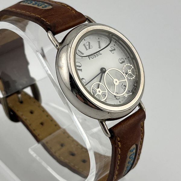 1995 Fossil Floating Gears Watch WW-8314 Rare 34mm Case Leather Band ...