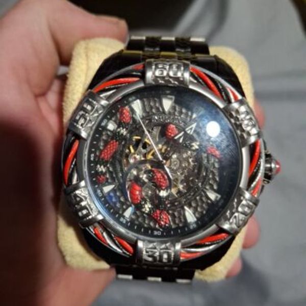 52mm Auto BOLT KING SNAKE Skeleton 7.75â Black Bracelet Invicta Mens ...