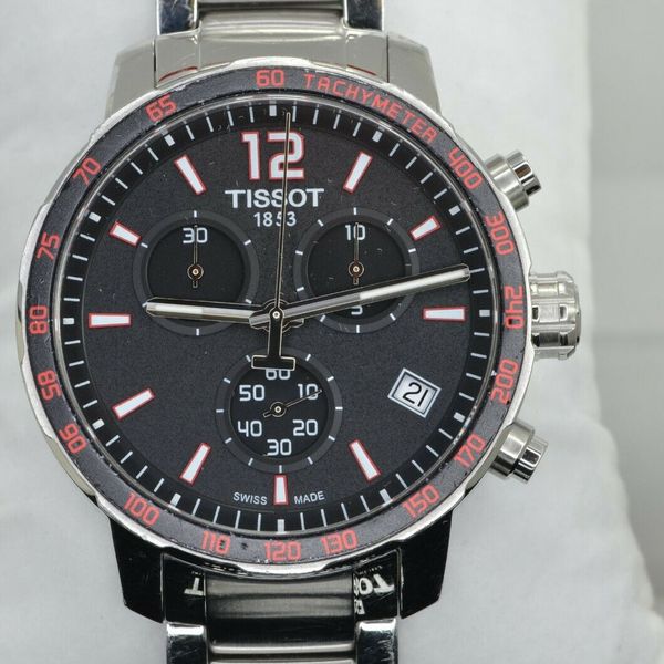 Tissot Quickster Chronograph Black w Red Accents Dial Mens Watch ...