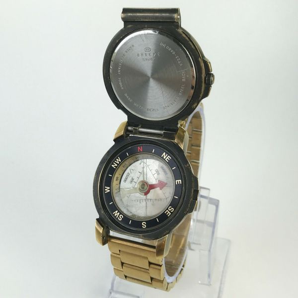 Vintage SEIKO ALBA Field Gear Compass watch V722-6A80 gold military ...