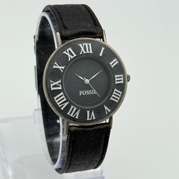 Unworn Vintage 1990s Men's FOSSIL Gray Stone Dial Watch, 36mm, Black ...