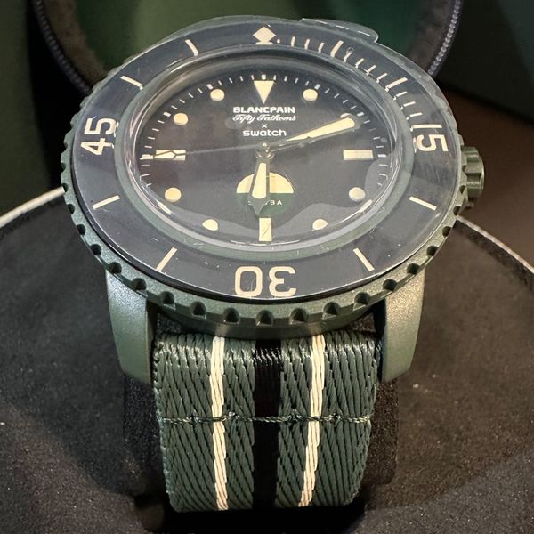 Blancpain x Swatch Bioceramic Scuba Fifty Fathoms Green Abyss SO35G100 ...