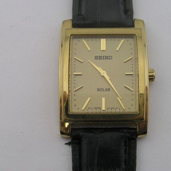 Seiko Solar Tank Watch Gold Tone Large Tank Style V115-0AC0 ...