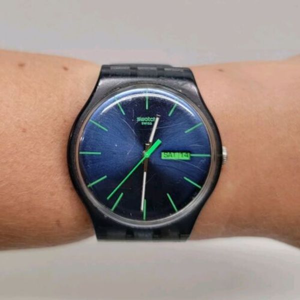 Swatch Wristwatch Blue Band Blue Green Face Swiss Made Watch Retro ...