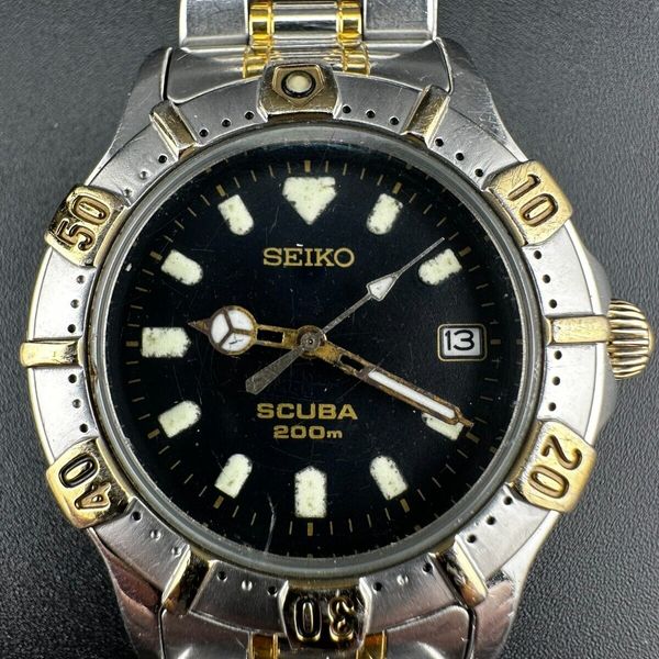 2002 Seiko Scuba Men's Quartz Dive Watch 2 Tone 36mm Stainless Steel ...