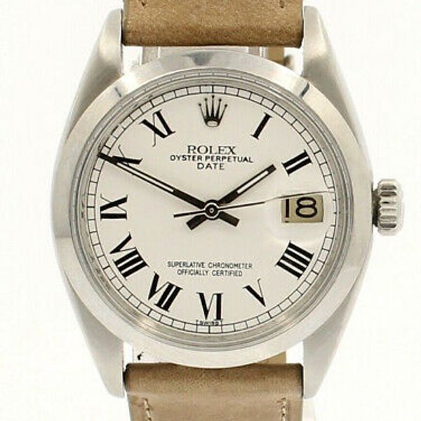 Mens Vintage ROLEX Oyster Perpetual Date 34mm WHITE Color Roman Dial ...