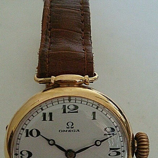 VINTAGE EXTREMELY RARE WW1 18 CT GOLD OMEGA OFFICERS WRIST WATCH DATED ...