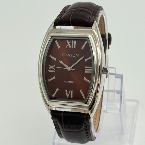 NEW Women's GRUEN Classic Silver Tone Watch, Brown Leather Band, Maroon ...