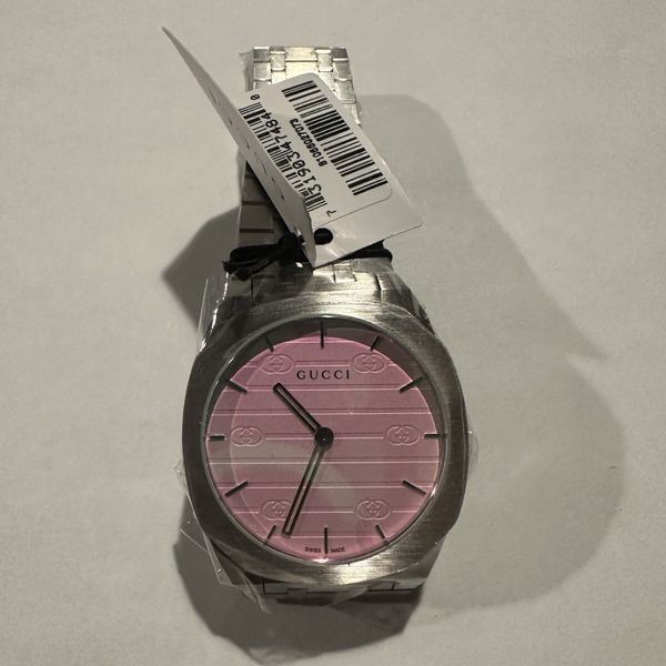 GUCCI 25H Quartz Pink Colored Glass Dial 38MM Watch YA163410 ...