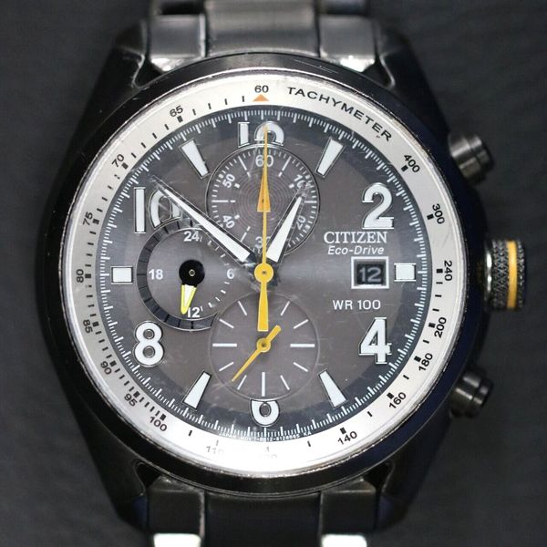 Running Citizen Eco-Drive Grey & Orange Chronograph Wrist Watch B612 ...