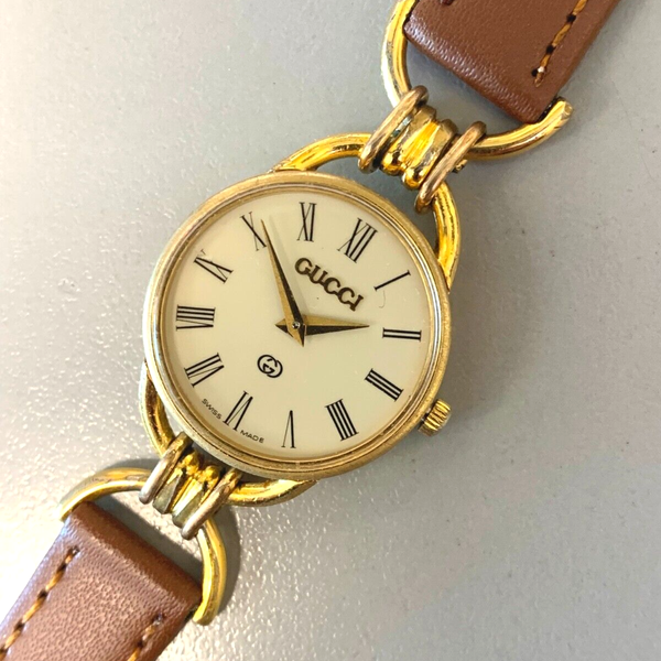 Gucci 6000L Watch Ladies Case 23mm Quartz Round Swiss Made Gold ...
