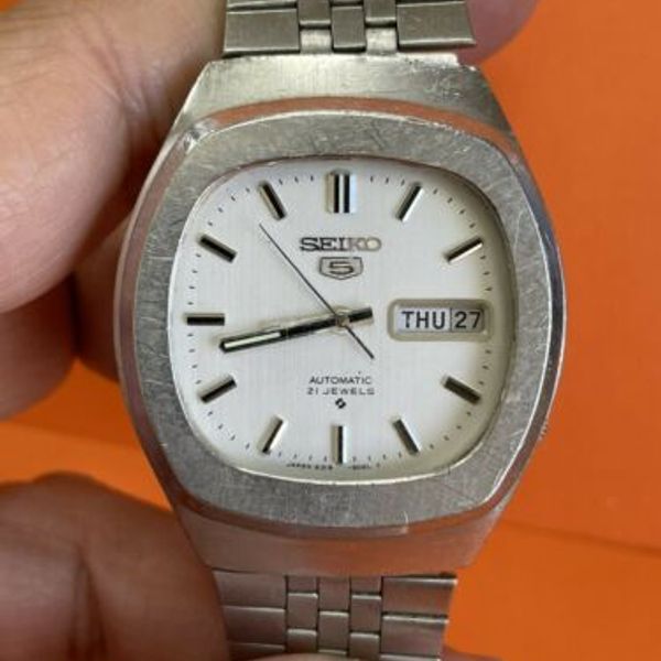 Vintage Nice SEIKO 5 6319 5060 automatic Silver DIAL DAY DATE SS 21 ...