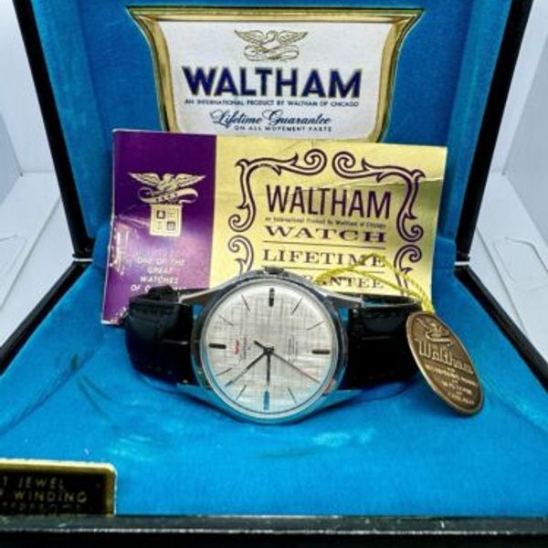 Waltham Mechanical Watch Vintage Rare Full Set Box, Linen Dial, Swiss ...