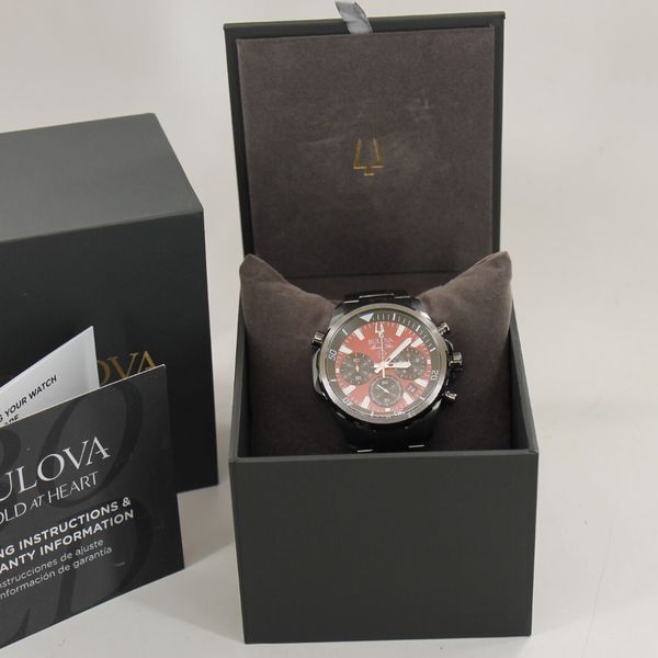 Bulova Marine Star 98B350 Chronograph Men's Quartz Watch Red Dial 43mm ...