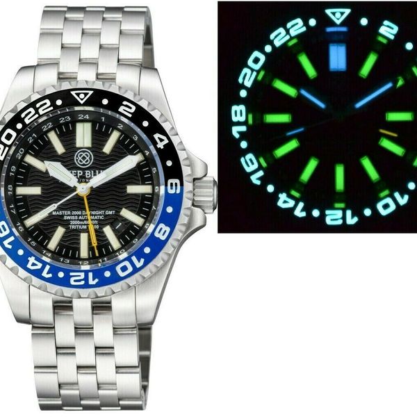 Deep Blue Master 2000 GMT Automatic Diver Men's Watch - w Box/Tags ...