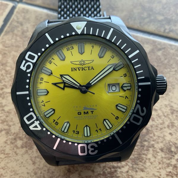 INVICTA PRO DIVER GMT MEN'S WATCH MODEL #6352 Black lime Yellow Dial ...